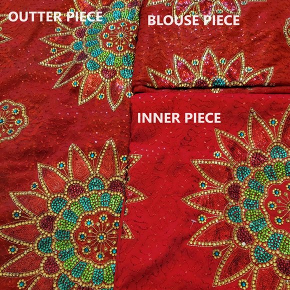 Handmade | Other | Red Net Taffeta George Wrapper With Green Floral ...